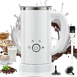 ATSENT Milk Frother and Steamer, Electric 4-in-1 Hot and Cold Foam Maker, Automatic Milk Warmer with Two Whisks for Latte Cappuccino Hot Chocolate, 550W, 10.1oz/300ml, White