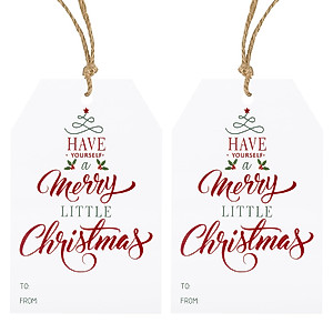 Anwyll Christmas Gift Tags,50Pcs Merry Christmas Gift Wrapping Name Tags Design with String,Xmas to from Gift Tags,Have A Merry Little Christmas Tags,Christmas Tree Tags for Presents Holiday Christmas