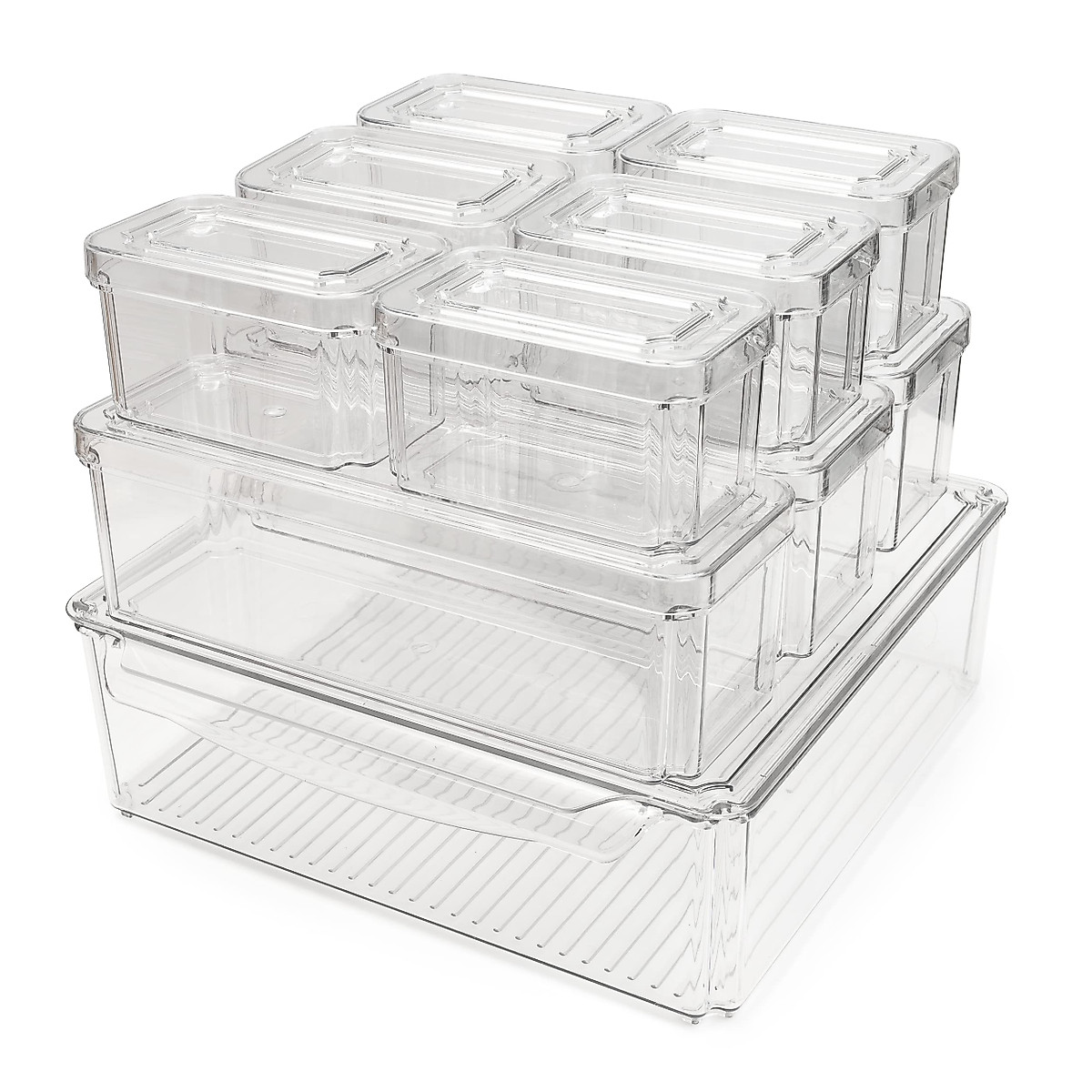 10 Pack Clear Refrigerator Organizer, Fruit and Veggie Clear System Organizer Plastic holder Containers for Food arrangement, Simplify organization for Refrigerator and Pantry
