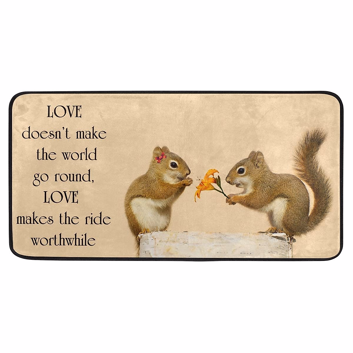 Fall Theme Squirrel Absorbent Kitchen Rugs Mat Non-Slip 39x20 Inch,Autumn Inspirational Quote Doormat Runner Rectangle Soft Floor Mat for Parlor Bathroom Home Decor
