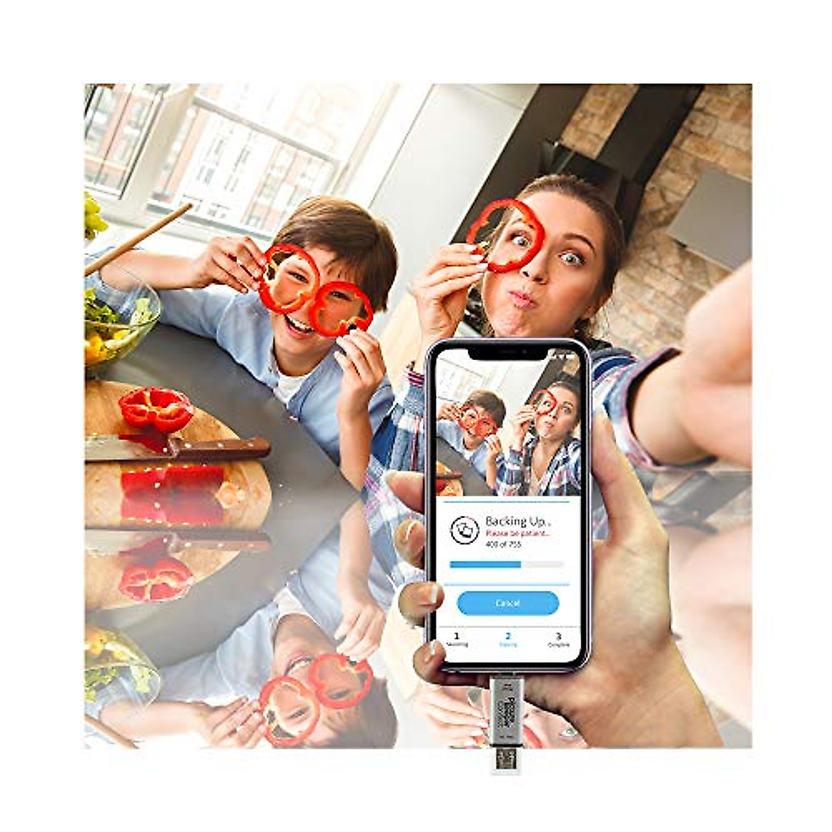 Picture Keeper Connect Photo & Video USB Flash Drive for Apple, Android & PC Devices, 64GB Thumb Drive, Red