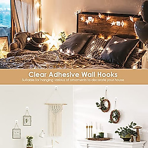 MUSICATE Large Adhesive Hooks, Transparent Self Adhesive Wall Hooks Heavy Duty 22 LB Waterproof Sticky Hooks Reusable Seamless Hooks Utility Hooks for Bathroom Kitchen Ceiling Office 10 Packs