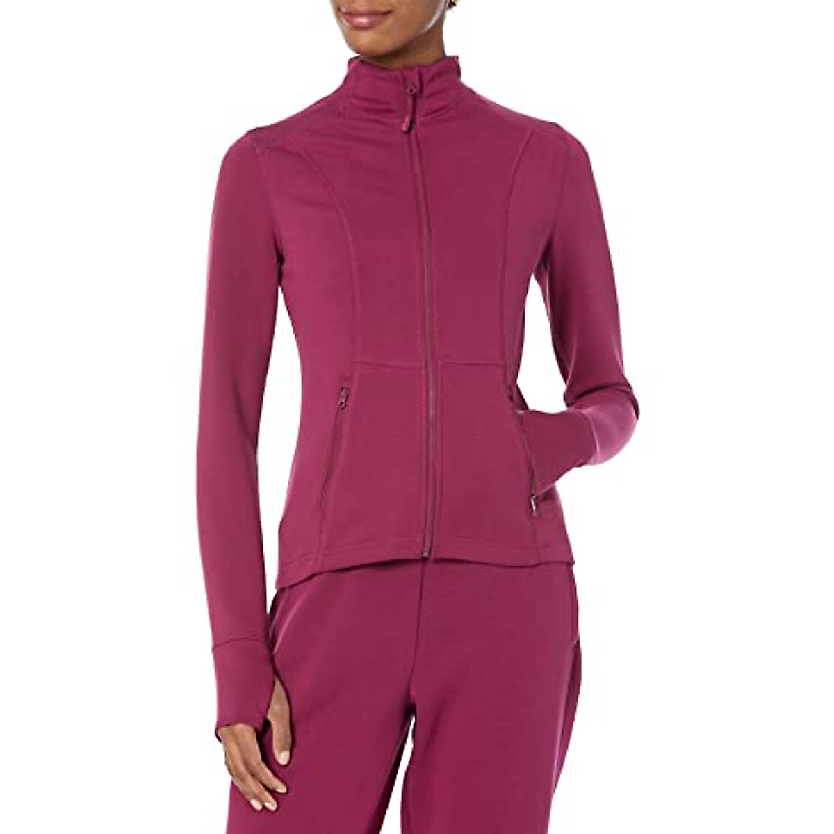 Amazon Essentials Women's Active Sweat Zip Through Jacket, Plum, Large