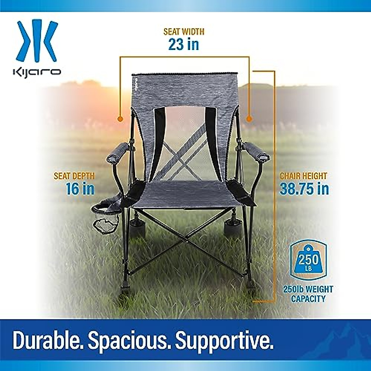 Kijaro Rok-it, Rocking Camp Chair - Enjoy The Outdoors with a Rocker Camp Chair - Multipurpose Portable Rocking Chair, Folding Chair, Lawn Chair, and Sports Chair - Hallett Peak Gray
