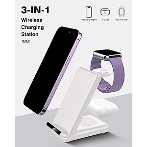Wireless Charging Station,3 in 1 Wireless Charging Stand Made for Apple Watch Ultra 9 8 7 6 SE 5 4 3,Fast Wireless Charger Made for iPhone 15/Plus/Pro Max/14/13/12/11/X,for AirPods Pro(with Adapter)