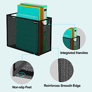 Sinboun Hanging File Organizer Letter-Size File Holder Filing Storage Box - Metal Mesh Magazine Book Letter Storage Cabinets File Cart for Office Home School, Easy Installation