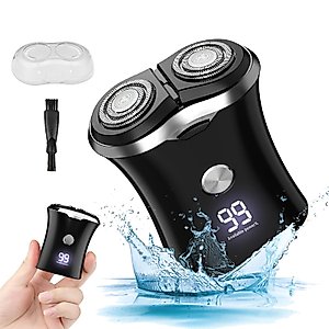 Mini Portable Electric Travel Shaver - Pocket Size Washable USB Rechargeable Shaving Razor - Cordless & Compact Small Rotary Shavers- Wet & Dry Waterproof Mini-Shave for Men Teen Boys Face (Black)