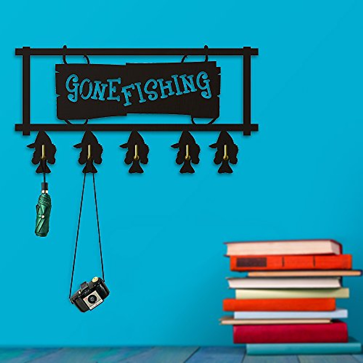 The Geeky Days Go Fishing Wood Coat Hook Creative Fishing Art Decor Wall Mounted Hanger Hooks for Bathroom Living Room Unique Gift for Fishmen