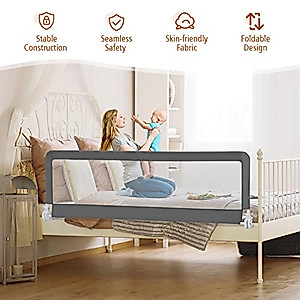 HONEY JOY Bed Rail for Toddlers, 71-in Extra Long, Portable Safety Bed Guardrail w/Double Safety Child Lock, Foldable Baby Bed Rail Guard, Fit King & Queen Full Twin Size Bed Mattress(Gray, Pack 2)