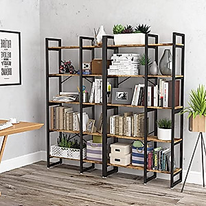 Easyzon 5 Tier Bookshelf and Bookcase, Rustic Industrial Bookshelf, Large Etagere Bookshelf Open Display Shleves with Metal Frame for Living Room Bedroom Home Office
