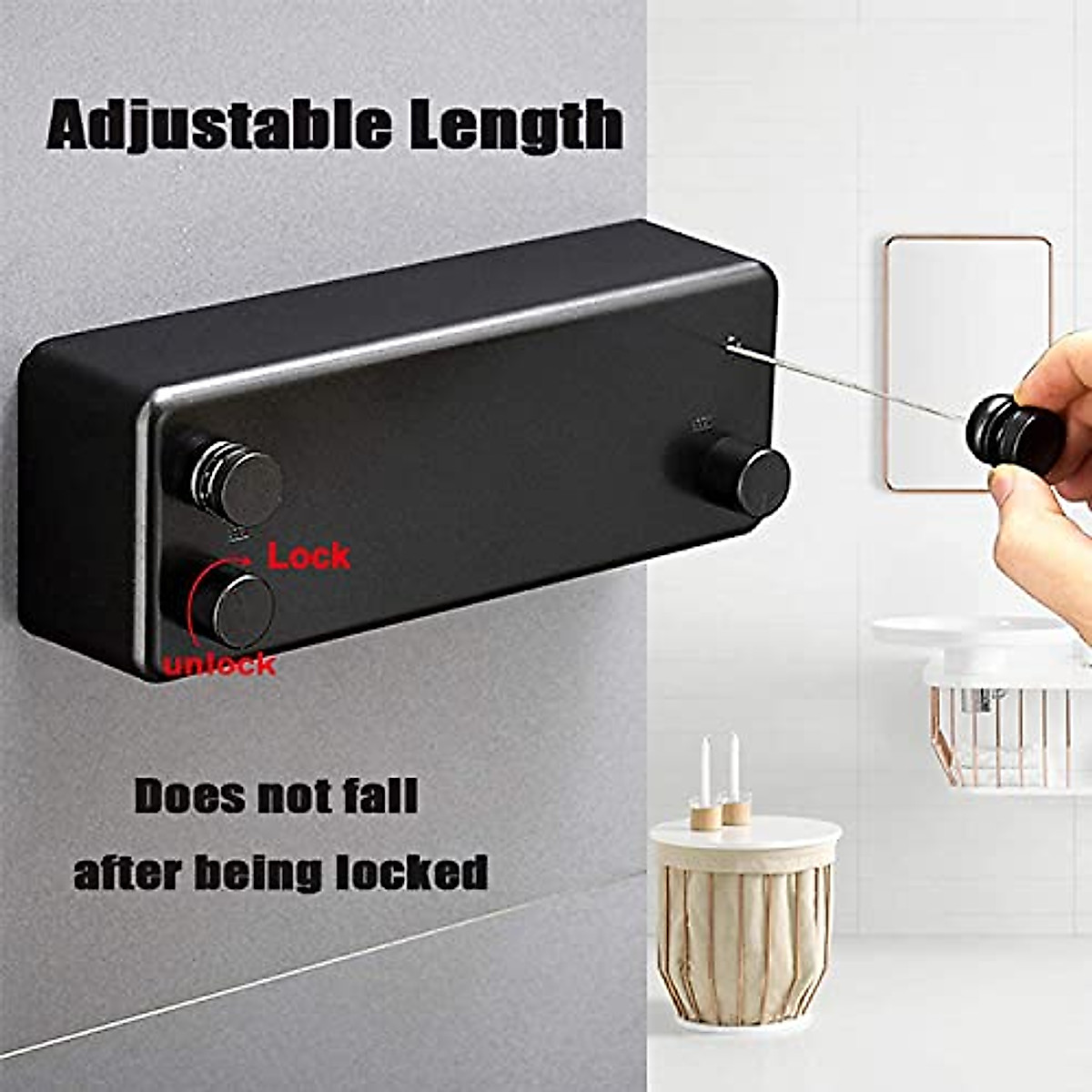 Retractable Clothesline Adjustable Drying Line for Cloth Laundry Outdoor/Indoor with Stainless Steel Double Rope Wall Mounted 13.8 Feets Clothsline (Black)