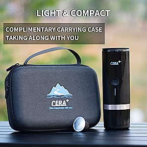 CERA+ Portable Mini Espresso Machine, 12V/24V Rechargeable Car Coffee Maker with Self-Heating, 20 Bar Pressure Compatible with NS Pods & Ground Coffee for Travel, Camping, Office, Home