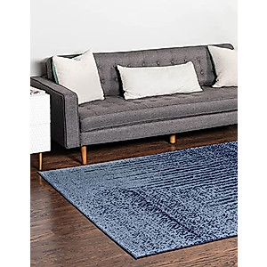 Unique Loom Del Mar Collection Area Rug-Transitional Inspired with Modern Contemporary Design, Rectangular 5' 1" x 8' 0", Blue/Navy Blue