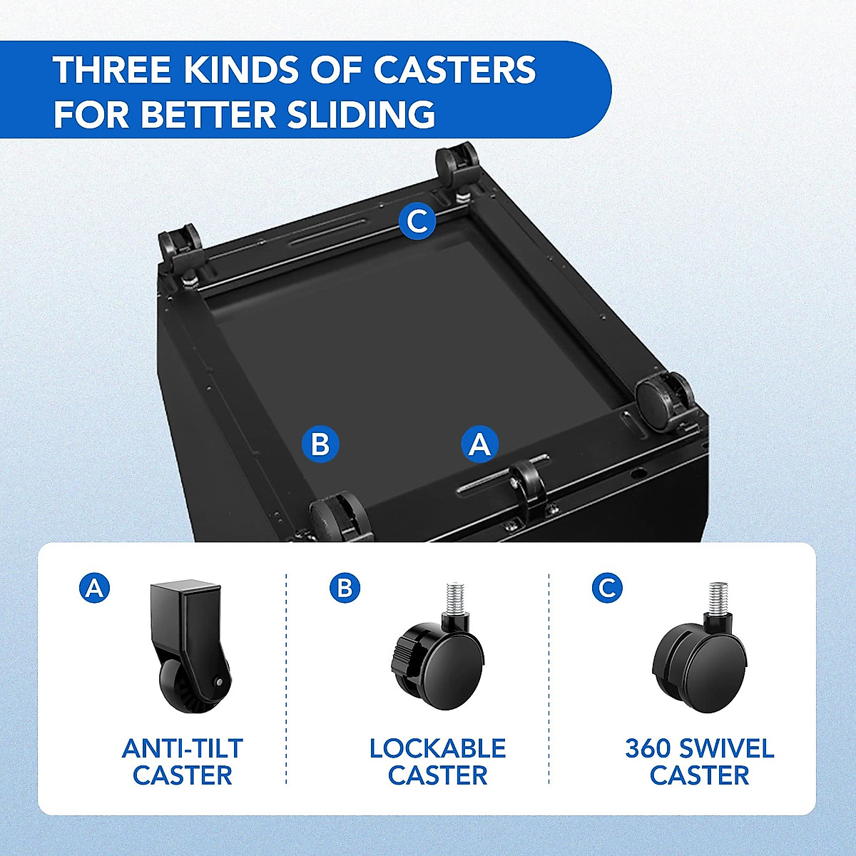 FLEXISPOT 3 Drawer File Cabinet for Home Office,Metal Mobile Filing Cabinet Under Desk Storage with Lock Keys,File Organizer Cabinet for Legal/Letter/A4 File,Fully Assembled Except Wheels,Black