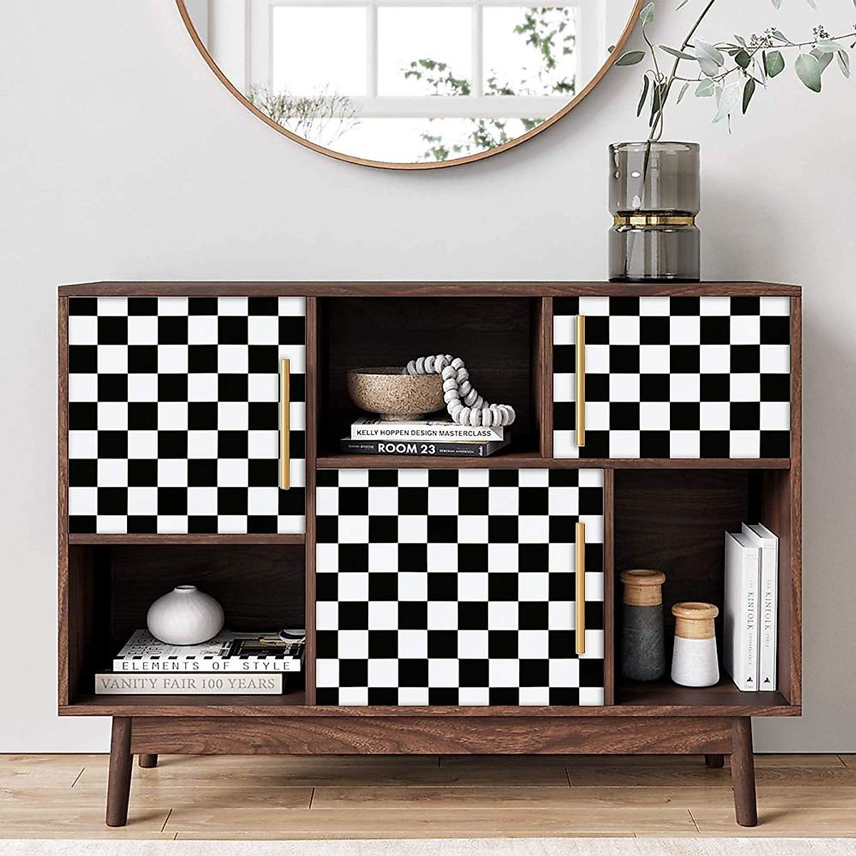 Hopepak Black and White Contact Paper Peel and Stick Wallpaper 17.7''×118" Mosaic Checkered Wallpaper Lattice Self Adhesive Removable Wallpaper for Bedroom Bathroom Cabinet Shelf Drawer Liner