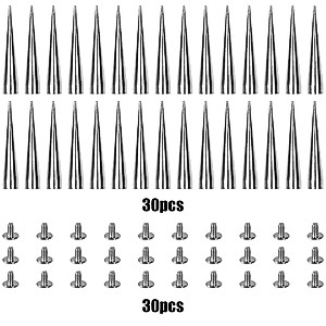 30PCS 40MM Spike and Studs Silver Cone Spikes Punk Bullet Large Leather Rivets Screwback Studs Screw on Cone for DIY Craft Clothing