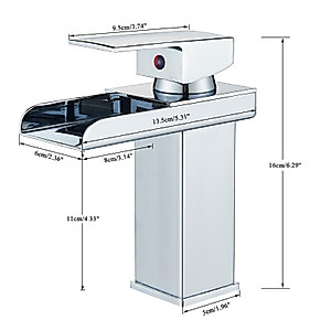 Mosson Waterfall Brass Bathroom Faucet Single Handle 1 or 3 Hole Bathroom Sink Faucet Chrome Washbasin Faucet with Deck and Water Supply Hoses