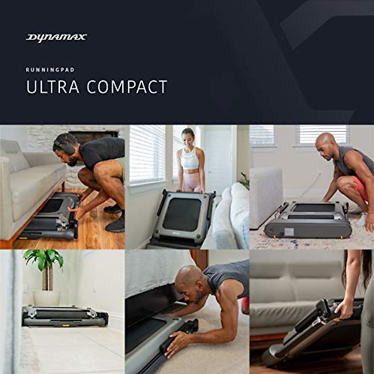 Dynamax RunningPad - Black Compact Running Walking Treadmill with Foldable Handrail & LED Console for Speed, Time, Distance Mini Quiet Treadmill with Workout App for Home/Office