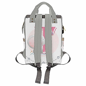 Newcos Personalized Cute Doodle Elephant with Floral Diaper Backpack with Custom Name Shoulder Mommy Baby Bag