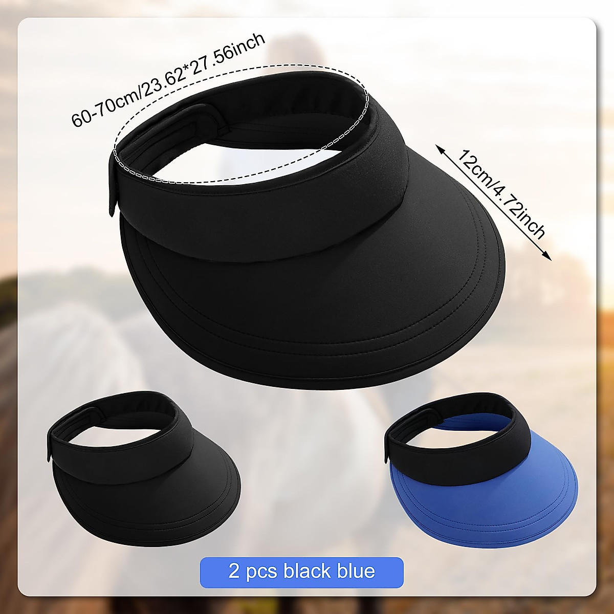 Hercicy 2 Pcs Equestrian Helmet Visor UV Protection Beach Hat Women Men Wide Brim Sun Visor for Horse Riding(Black, Blue)