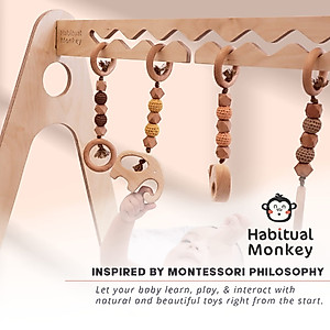 Habitual Monkey Wooden Baby Play Gym with 4 Baby Toys, Montessori Toys, Boho, Cute, Sturdy, Eco-Friendly and Non-Toxic - Babies, Infants