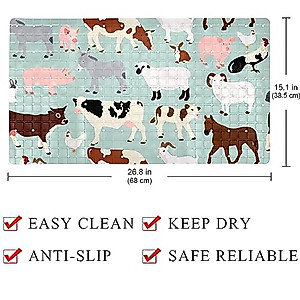 Non Slip Bathtub Mats with Suction Cups, Bath Tub Shower Mat for Bathroom, Machine Washable Bathroom Mats with Drain Holes(Farm Animals Pattern)