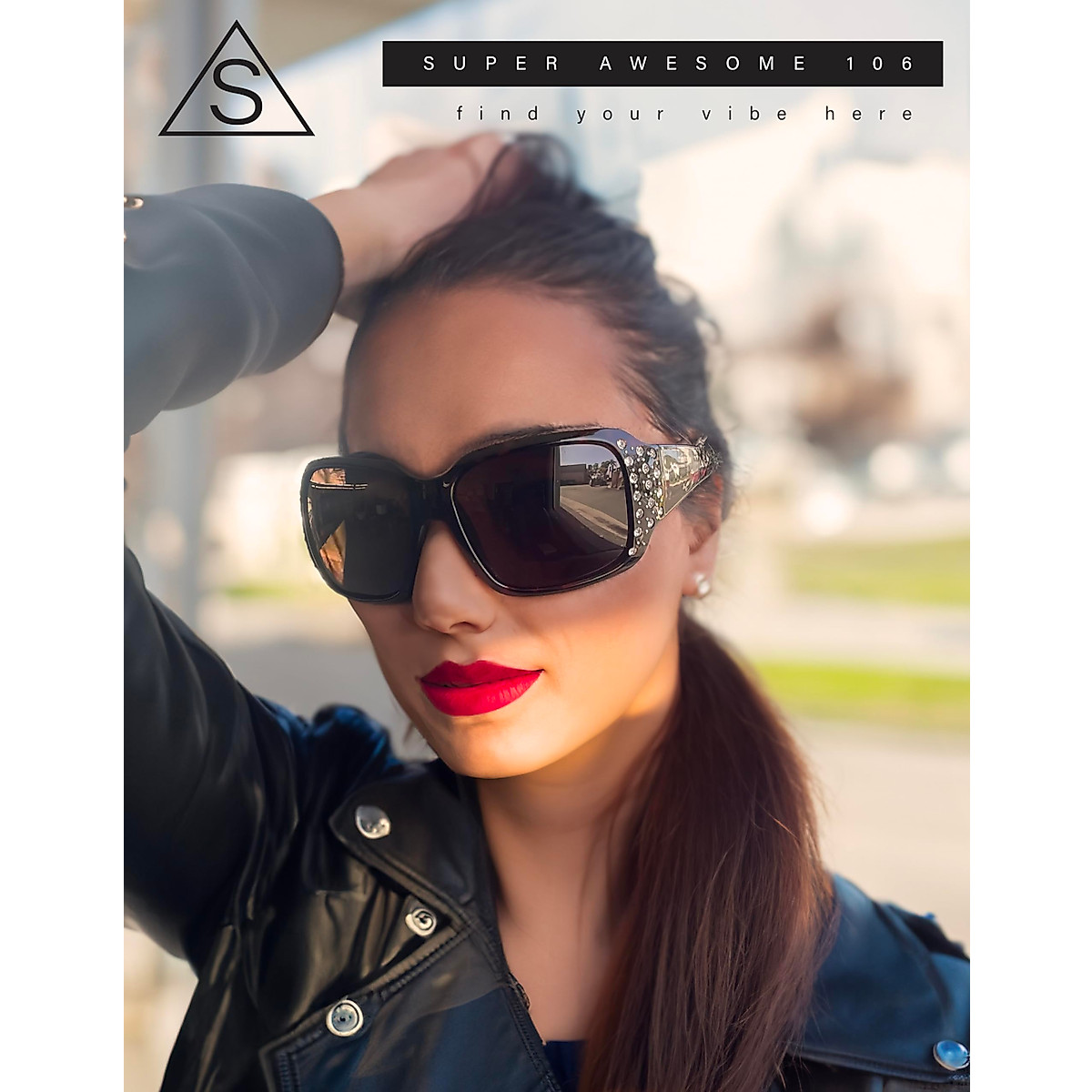 SA106 Polarized Lens Oversize Rhinestone Bling Iced Out Womens Sunglasses Purple