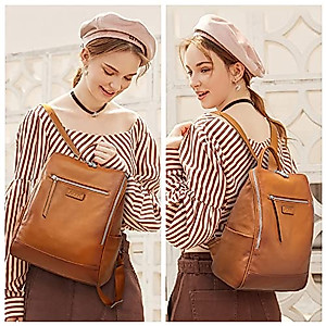 S-ZONE Genuine Leather Backpack Purse for Women Travel Rucksack Ladies Handbag College Bookbag with Luggage Strap