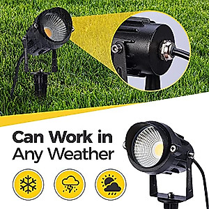 LCARED Led Spotlight Outdoor Landscape Lights Warm White 120V AC Waterproof Garden Spot Lights for Yard with Spiked Stake Patio,Lawn, Wall, Flood,Driveway Flag Lighting with US 3-Plug in (6 Pack)