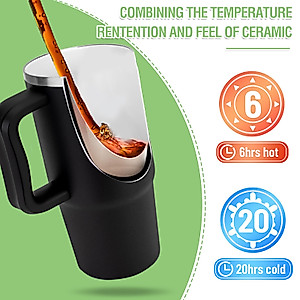 Zukro 24 oz Ceramic Coated Interior Tumbler with Handle and Straw, No Metal taste or Smell For Pure Taste, Leakproof No Sweat Stainless Steel Coffee Cup with 2 Lids, Insulated Travel Mug