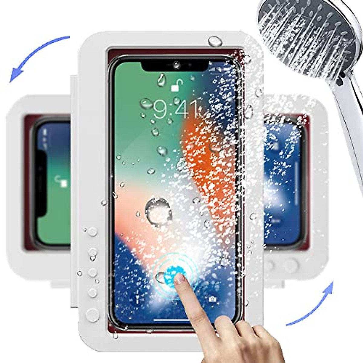 360 Rotating Shower Phone Holder Waterproof Case ,OOLYICO Shower Accessories Wall Mount Phone Holder for Shower Bathroom Mirror Bathtub with Touch Screen