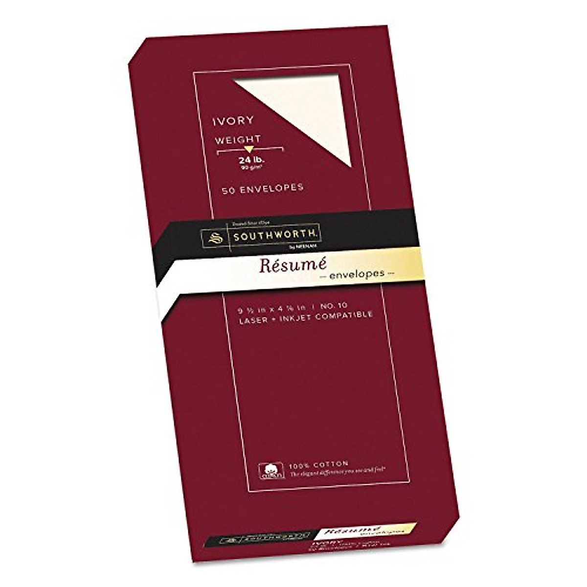 Southworth Company Products - Resume Envelopes, Laser/Inkjet, No 10, 24lb., 50/PK, Ivory - Sold as 1 BX - Exceptional Resume Envelopes are designed for use with Southworth Exceptional Resume Paper for a professional, organized and credible presentation. M