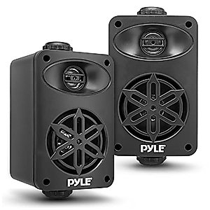PyleUsa Indoor Outdoor Speakers Pair - 200 Watt Dual Waterproof 3.5” 2-Way Full Range Speaker System w/ 1/2” High Compliance Polymer Tweeter - in-Home, Boat, Deck, Patio, Poolside (Black)- PDWR35BK