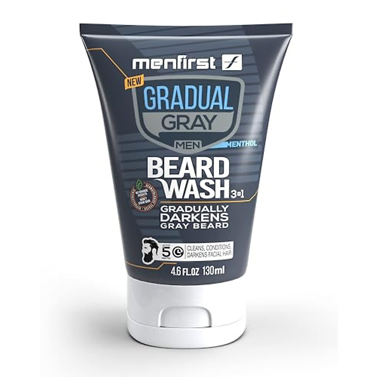 MENFIRST Gradual Gray Darkening Beard Wash - Gray Reducing Beard Wash, Beard Color Shampoo for Men - Hypoallergenic & Harsh Chemical-Free Beard Dye for Men - For Dark Shades, 4.6 Fl Oz (Pack of 1)