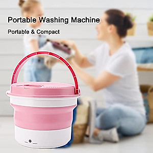 Portable Washing Machine,Mini Folding Washing Machine,Lightweight Compact Washing Machine for Baby Clothes Underwear Camping Travelling Apartment Dorms 7L 1.9KG (Pink)