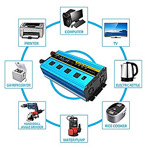 LVYUAN Pure Sine Wave Inverter 3000 Watt Inverter 12V to 110V DC to AC with Remote Controller, LCD Display 4 AC Sockets and 4 USB Ports for Car Truck Solar Power (3000W with Remote Controller) Blue