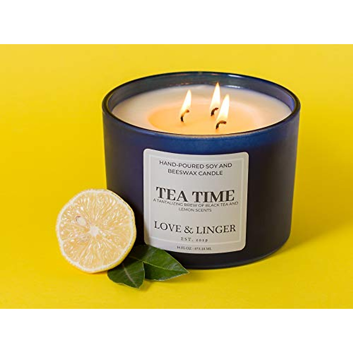 Black Tea Candles | Lemon Tea Candles Scented | Luxury Soy & Beeswax Candles for Home | 16 oz. Large Jar 3 Wick Candle | Scented Tea Candles | Cool Candles For Women | Summer Scented Candle