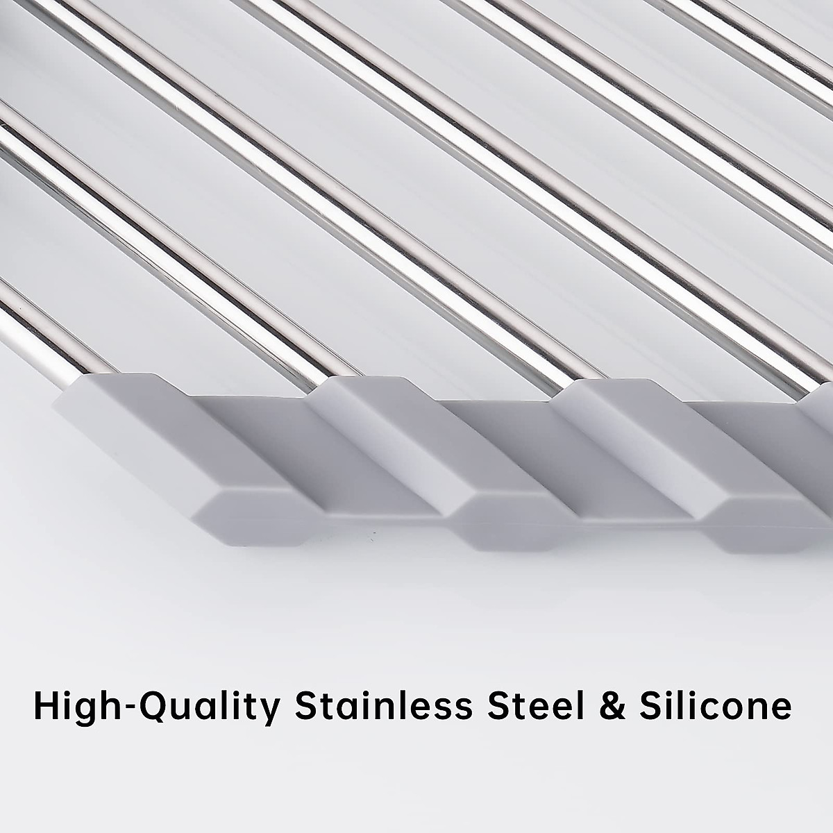 Tomorotec Triangle Roll-Up Dish Drying Rack for Sink Corner Small Foldable Stainless Steel Over The Sink Multipurpose Kitchen Drainer Caddy Organizer Storage Space Saver Shelf Holder (Gray)