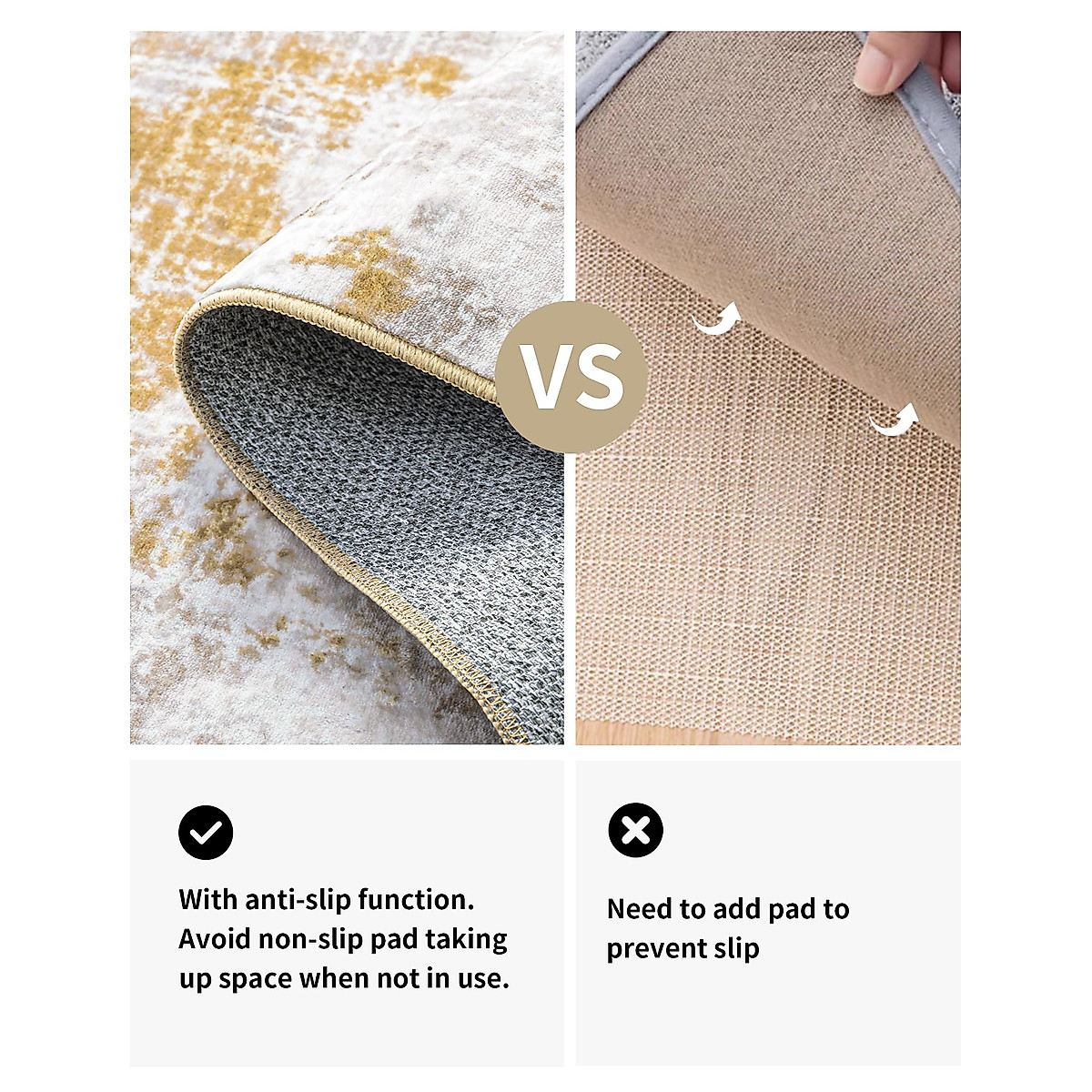 ILANGO 5 x 7 Area Rug for Living Room Bedroom Washable Rugs with Non Slip Backing High Traffic Indoor Carpet for Dining Room Dorm Non-Shedding & Fade Resistant Modern Rugs (Golden)