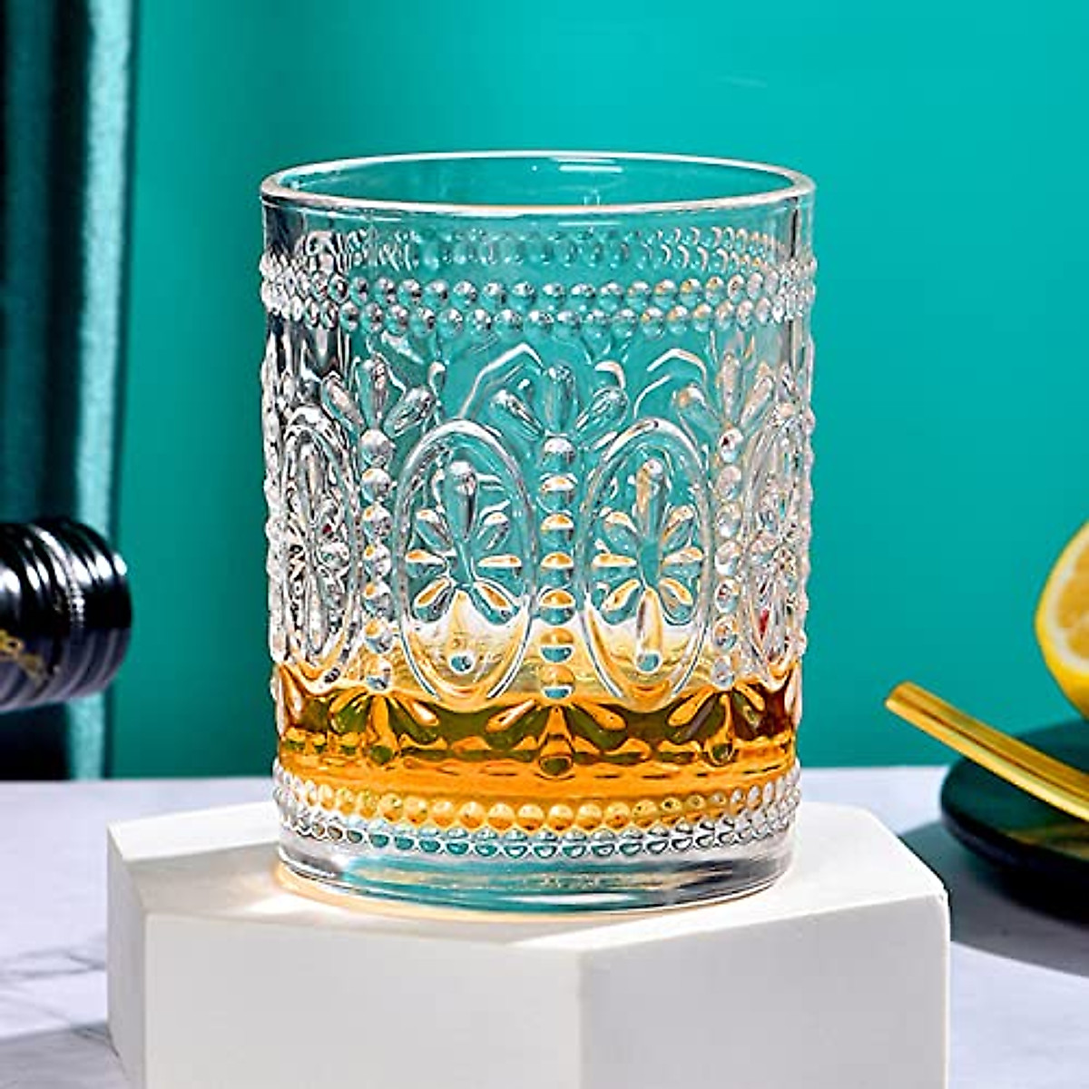 Bekith 6 Pack Drinking Glasses, 9.5 oz Romantic Water Glasses Tumblers, Heavy Duty Vintage Glassware Set for Whisky, Juice, Beverages, Beer, Cocktail