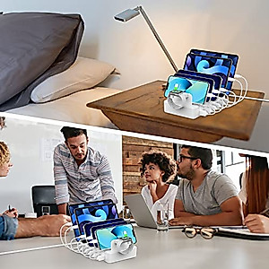 CREATIVE DESIGN Charging Station for Multiple Devices, 50W 6 Ports Charging Dock with 6 Cables Compatible with Cellphone,Tablet, Kindle, Apple Watch and Other Electronic