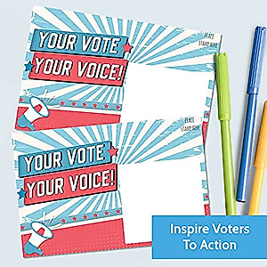 T MARIE 100 Bulk Voter Postcards 4x6” - Your Vote Your Voice, Red, White and Blue Theme With Blank Back for Message to Voters - Encourage Voting In Your State