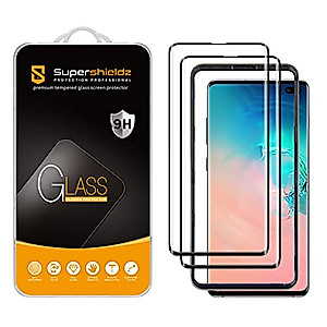 Supershieldz (2 Pack) Designed for Samsung (Galaxy S10 Plus) Tempered Glass Screen Protector with (Easy Installation Tray), (Full Cover) (3D Curved Glass) Anti Scratch, Bubble Free (Black)