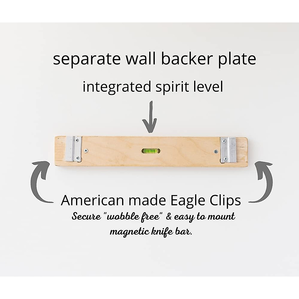 360KnifeBlock BAR - (walnut & blue) 4”x16” wall mount knife BAR - integrated level, steel clips, 2” screws
