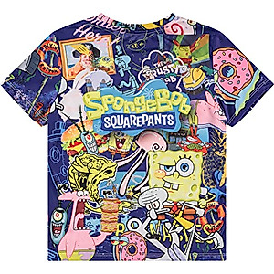 SpongeBob SquarePants Boys Shirt - Spongebob Tee - Spongebob Sublimated Allover T-Shirt (White, 14/16)