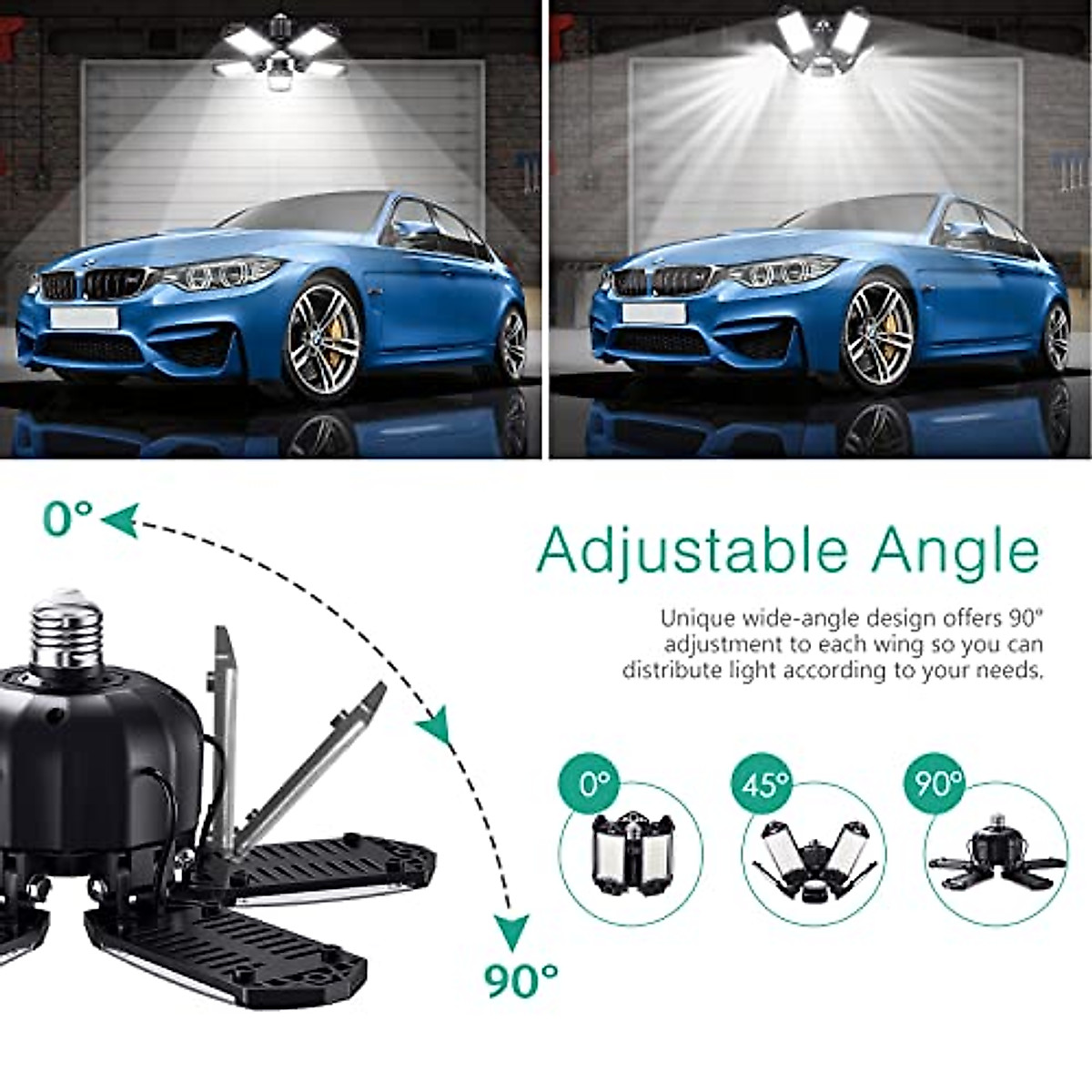 ORIA LED Garage Lights, LED Garage Ceiling Light, 120W Ultra Bright LED Shop Light with 5 Adjustable Panels,10000LM 6000K E26/27 Garage Light for Garages, Warehouses, Workshops, Basements, 2 Pack