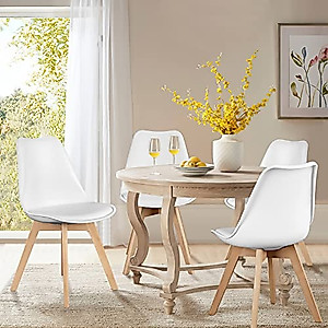OLIXIS Dining Chairs Set of 4 Mid-Century Modern Dinning Chairs, Living Room Bedroom Outdoor Lounge Chair PU Leather Cushion and Wood Legs, White