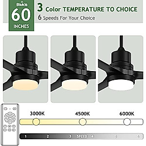 Biukis Ceiling Fans with Lights,Indoor and Outdoor Black Ceiling Fan with Remote Control, 60-inch Modern Ceiling Fans with Reversible DC Motor for Patio Bedroom Living Room