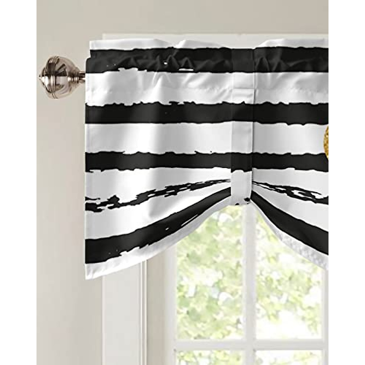 St Patrick's Gold Lucky Clover Leaves Tie Up Valance Curtain for Kitchen-Small Window Shade Valances Adjustable Rod Pocket Windows Treatment for Bathroom Black and White Stripes Line,1 Panel 42x18in