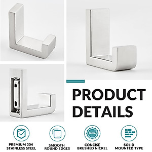 APLusee Brushed Nickel Towel Hook, 304 Stainless Steel Versatile L Shape Clothes Holder, Practical Bathroom Kitchen Storage Hanger, Wall Mounted